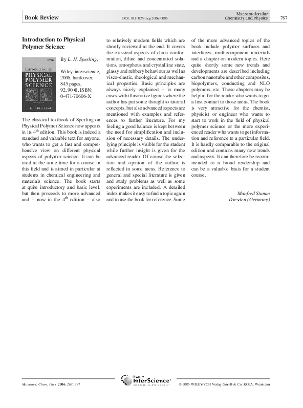 (PDF) Introduction to Physical Polymer Science