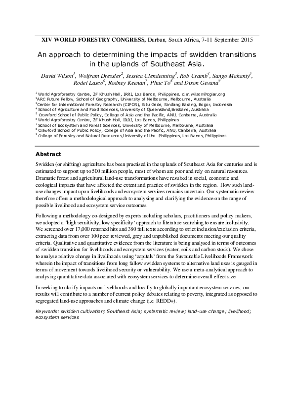 (PDF) An approach to determining the impacts of swidden transitions in ...