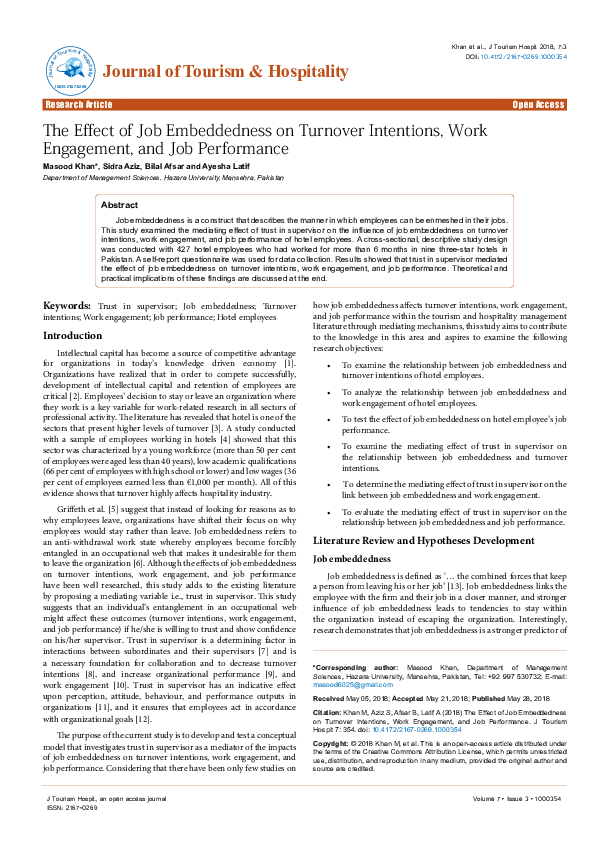 (PDF) The Effect of Job Embeddedness on Turnover Intentions, Work ...