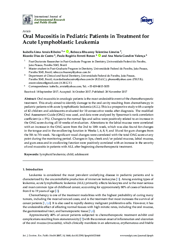 (PDF) Oral Mucositis in Pediatric Patients in Treatment for Acute ...
