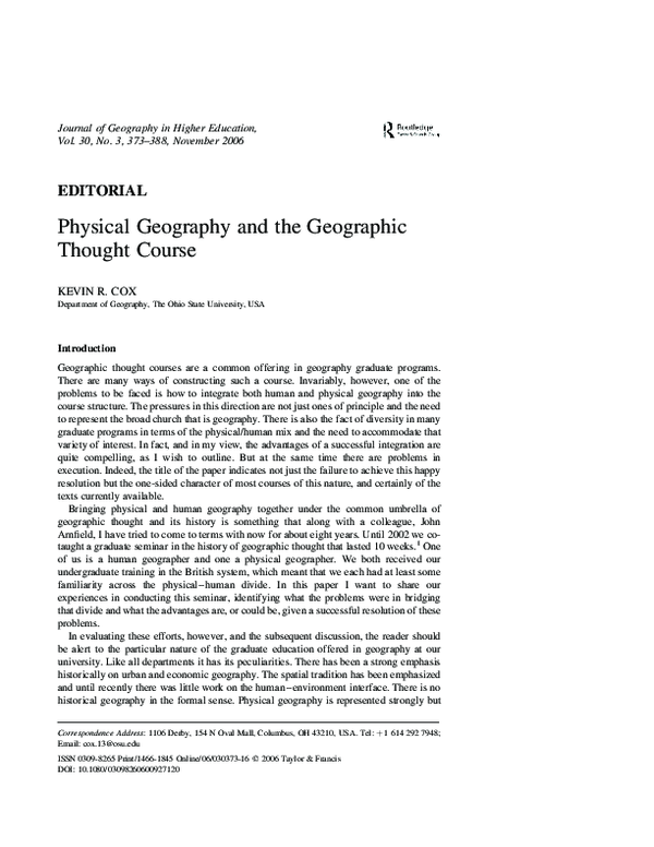(PDF) Physical Geography and the Geographic Thought Course