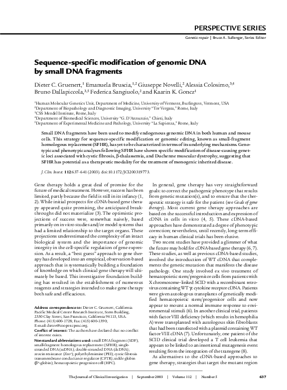 (PDF) Sequence-specific modification of genomic DNA by small DNA fragments