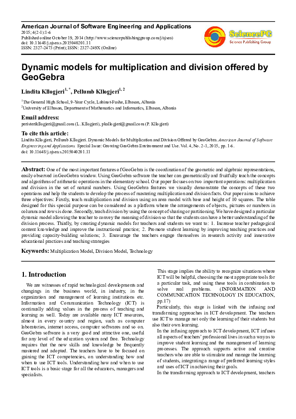 (PDF) Dynamic Models for Multiplication and Division Offered by GeoGebra