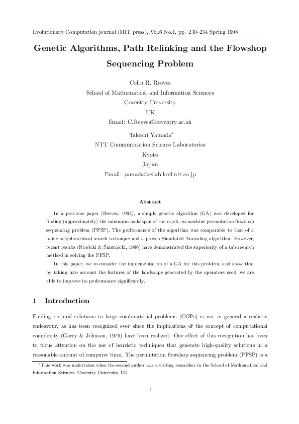 (PDF) Genetic Algorithms, Path Relinking, and the Flowshop Sequencing Problem