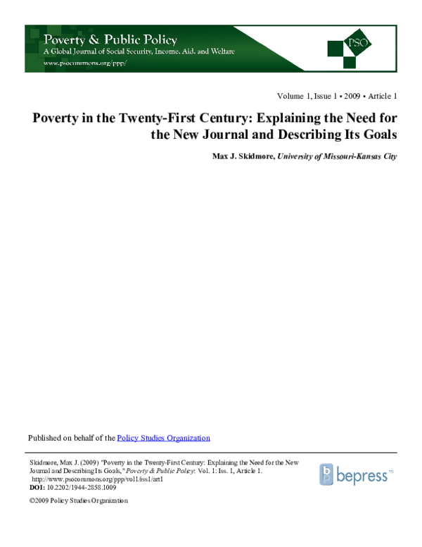 (PDF) Poverty in the Twenty-First Century: Explaining the Need for the ...
