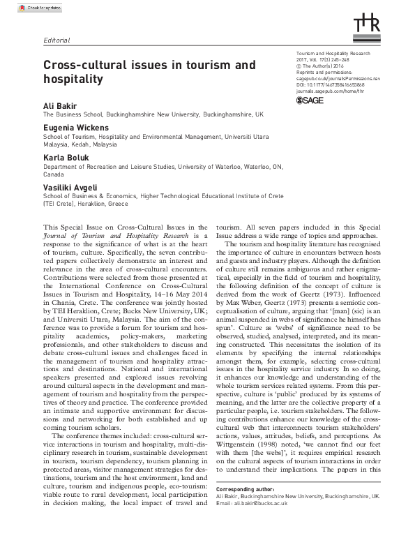 (PDF) Cross-Cultural Issues in Tourism and Hospitality
