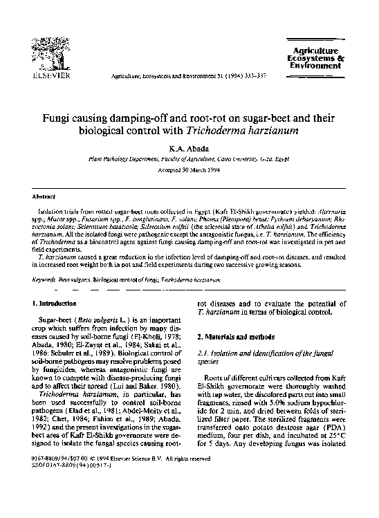 (PDF) Fungi causing damping-off and root-rot on sugar-beet and their biological control with ...