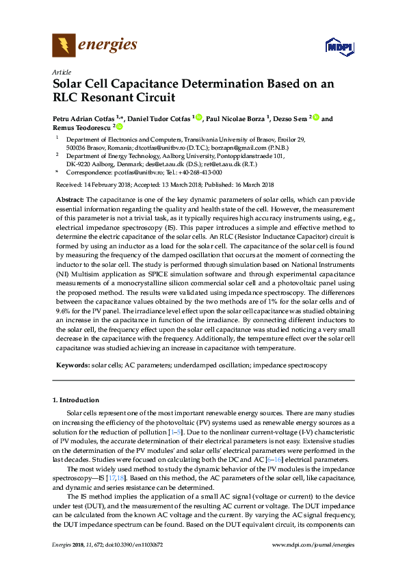 (PDF) Solar Cell Capacitance Determination Based on an RLC Resonant Circuit