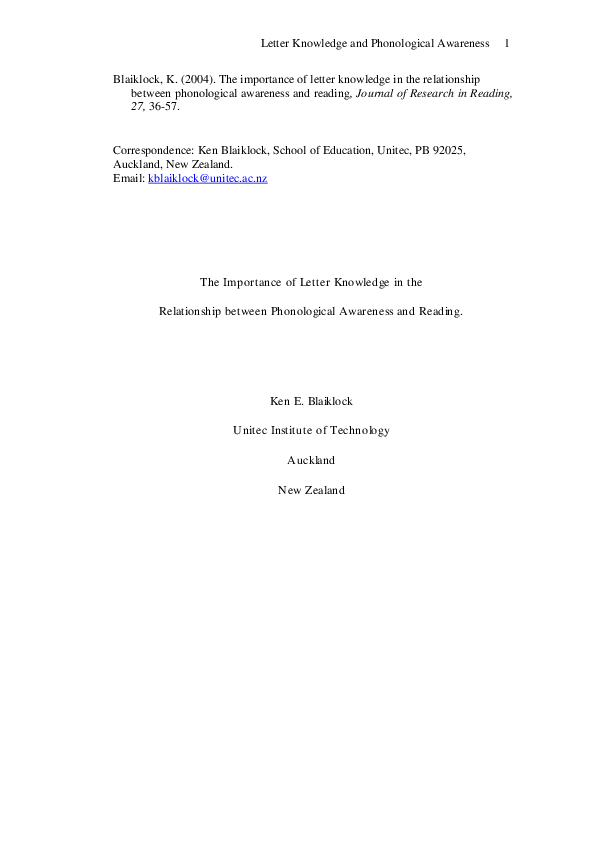 (PDF) The importance of letter knowledge in the relationship between ...
