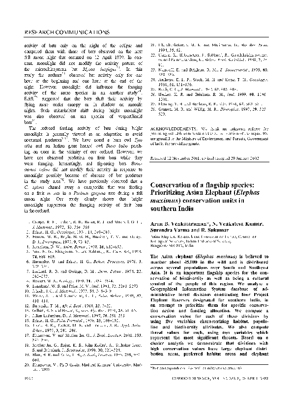 (PDF) Conservation of a flagship species: prioritizing Asian elephant ...