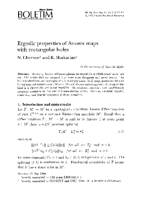 (PDF) Ergodic properties of Anosov maps with rectangular holes