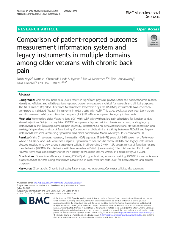 (PDF) Comparing PROMIS and Legacy Instruments in Veterans with cLBP