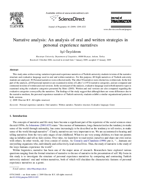 (PDF) Narrative analysis: An analysis of oral and written strategies in ...
