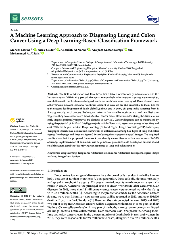 (PDF) A Machine Learning Approach to Diagnosing Lung and Colon Cancer ...