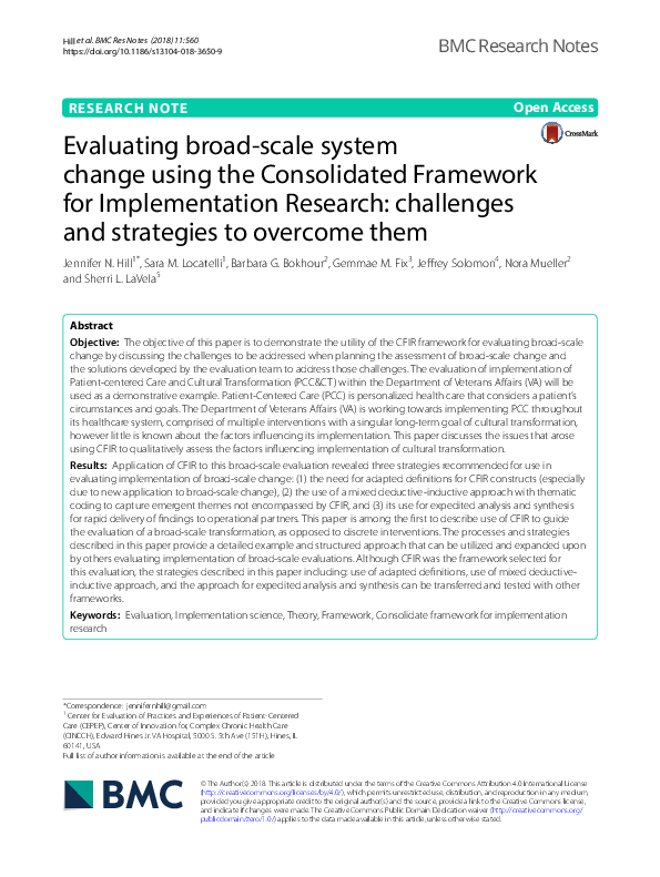 (PDF) Evaluating broad-scale system change using the Consolidated Framework for Implementation ...