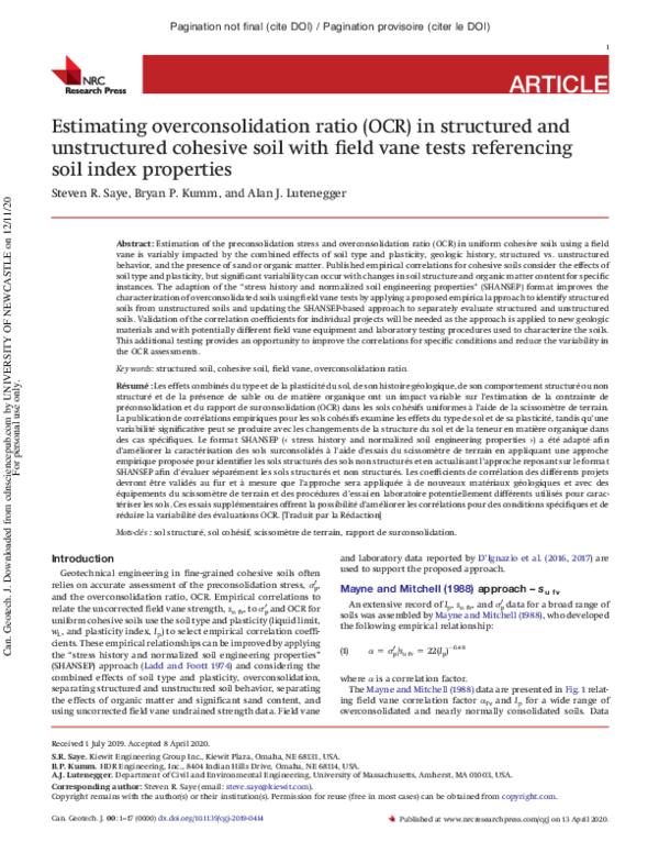 (PDF) Estimating overconsolidation ratio (OCR) in structured and ...