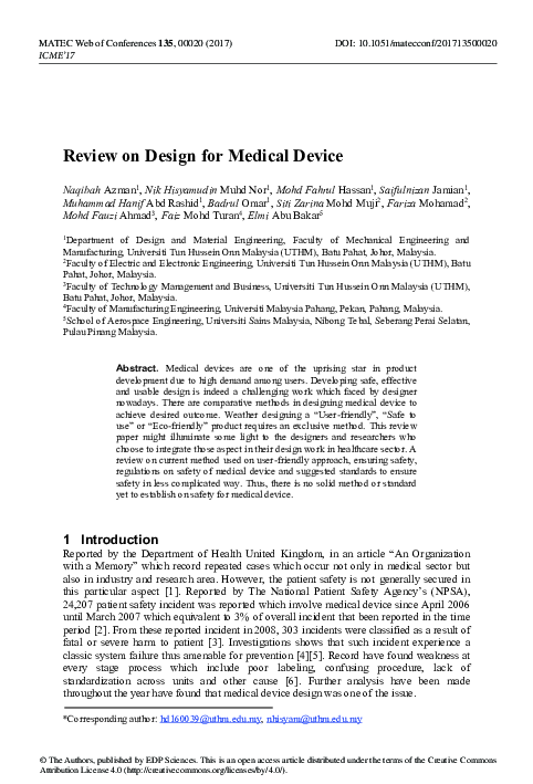 (PDF) Review on Design for Medical Device