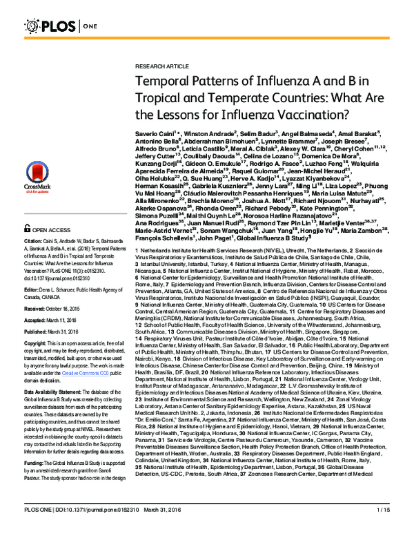 (PDF) Temporal Patterns of Influenza A and B in Tropical and Temperate ...