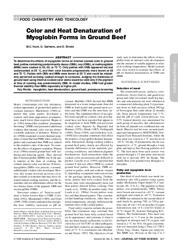 (PDF) Color and Heat Denaturation of Myoglobin Forms in Ground Beef