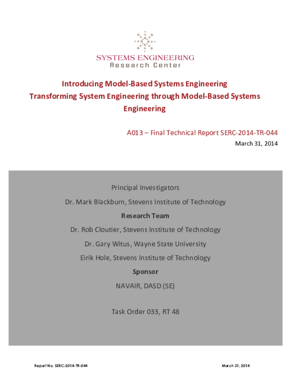 (PDF) Introducing Model-Based System Engineering Transforming System Engineering through Model ...
