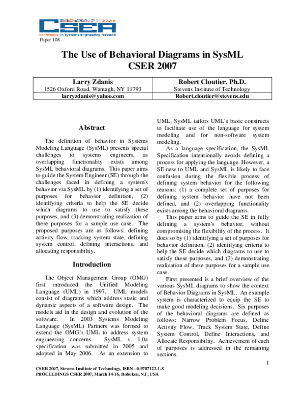 (PDF) The Use of Behavioral Diagrams in SysML
