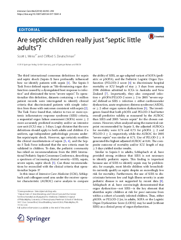(PDF) Are septic children really just "septic little adults"?