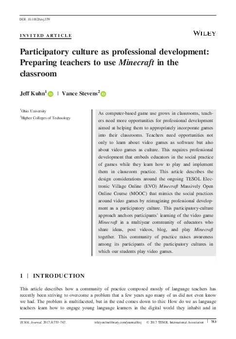 (PDF) Participatory culture as professional development: Preparing ...