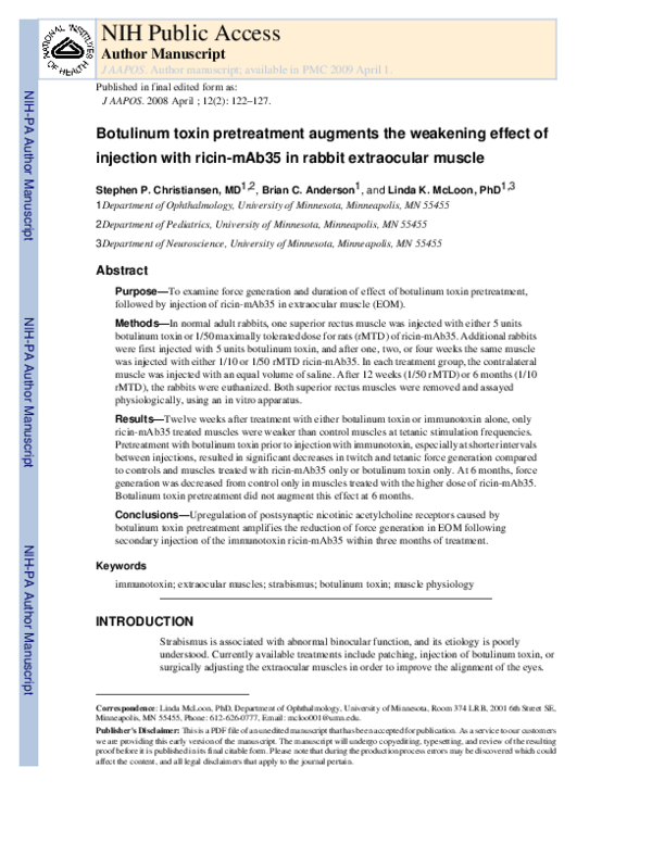 (PDF) Botulinum toxin pretreatment augments the weakening effect of ...