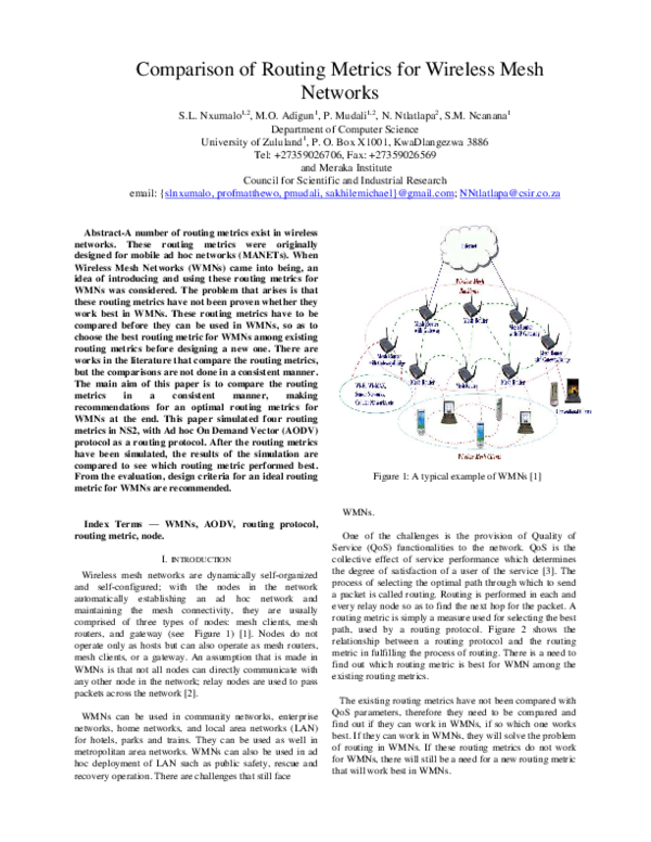 (PDF) Comparison of routing metrics for wireless mesh networks