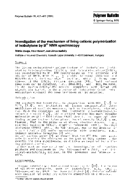 (PDF) Investigation of the mechanism of living cationic polymerization ...