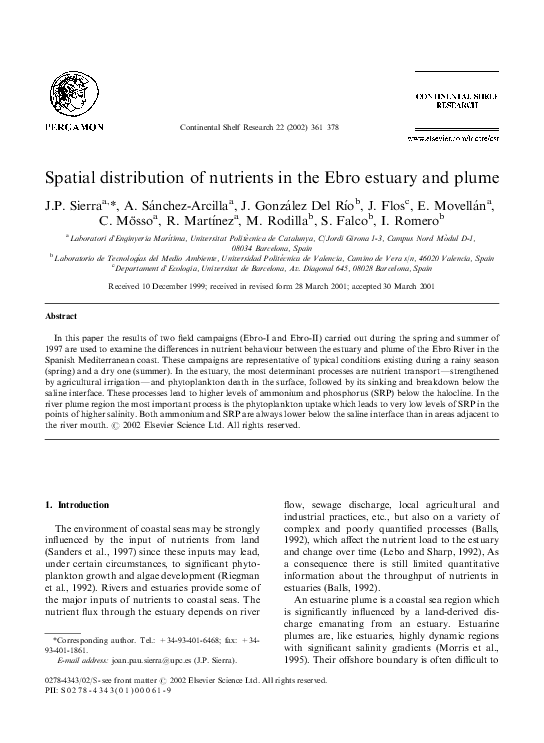 (PDF) Spatial distribution of nutrients in the Ebro estuary and plume