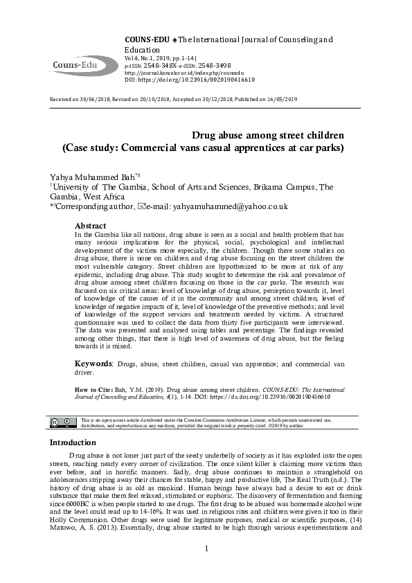 (PDF) Drug Abuse among Street Children