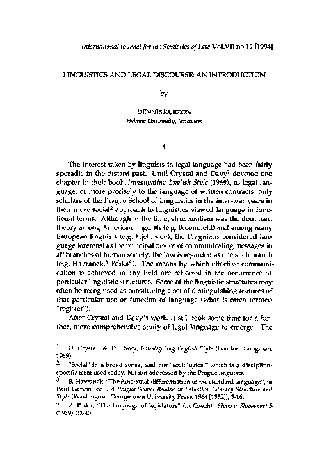 (PDF) Linguistics and legal discourse: An introduction