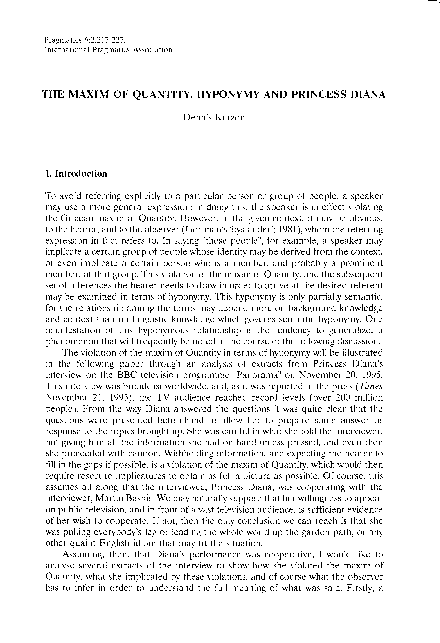 (PDF) The maxim of quantity, hyponymy and Princess Diana