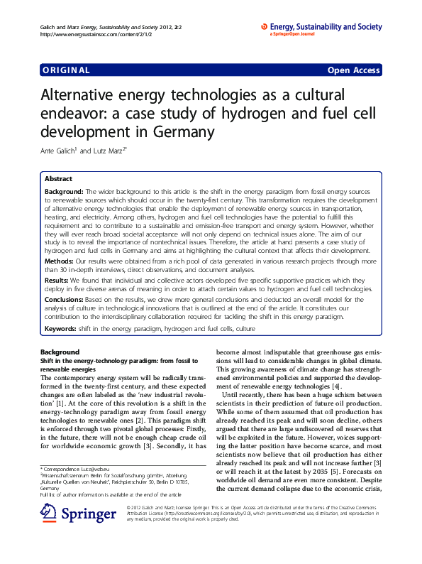 (PDF) Alternative energy technologies as a cultural endeavor: a case ...