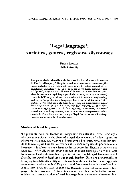 (PDF) Legal language': varieties, genres, registers, discourses