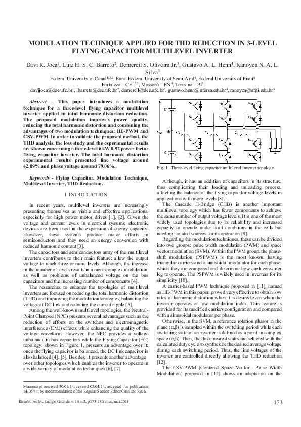(PDF) Modulation Technique Applied for THD Reduction in 3-LEVEL Flying Capacitor Multilevel Inverter