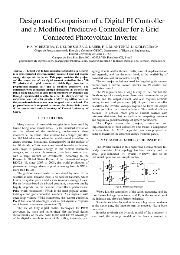 Pdf Design And Comparison Of A Digital Pi Controller And A Modified Predictive Controller For