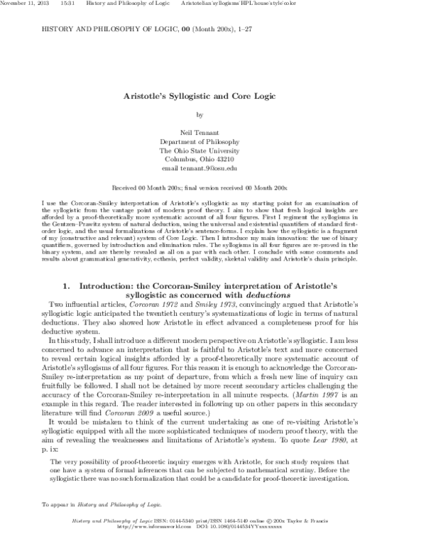 (PDF) Aristotle's Syllogistic and Core Logic