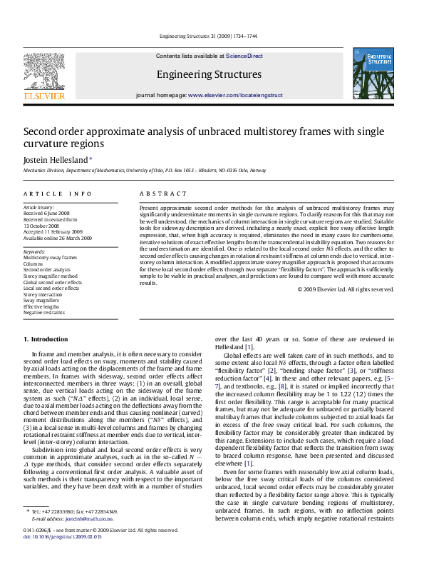 (PDF) Second order approximate analysis of unbraced multistorey frames ...