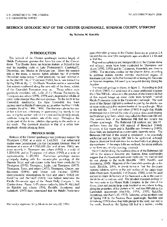 (PDF) Bedrock geologic map of the Chester Quadrangle, Windsor County ...