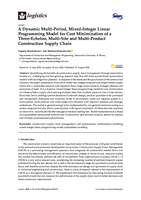 Pdf A Dynamic Multi Period Mixed Integer Linear Programming Model For Cost Minimization Of A 3280