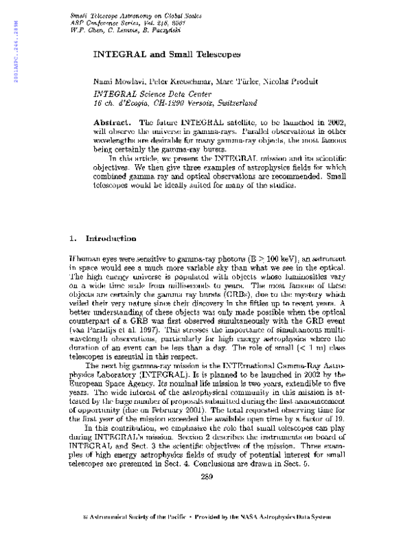 (PDF) INTEGRAL and Small Telescopes