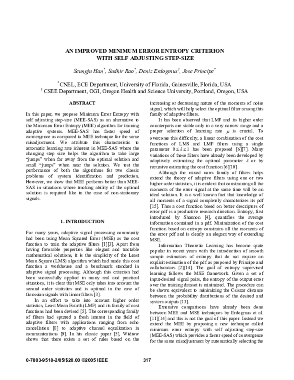 (PDF) An Improved Minimum Error Entropy Criterion with Self Adjusting Step-Size