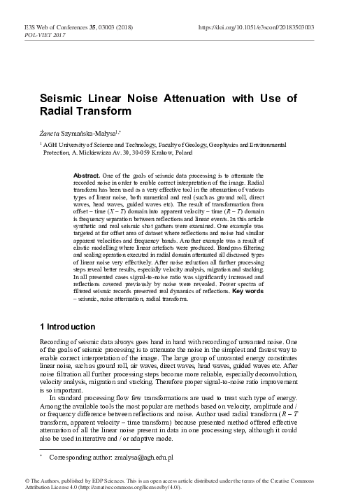 (PDF) Seismic Linear Noise Attenuation with Use of Radial Transform