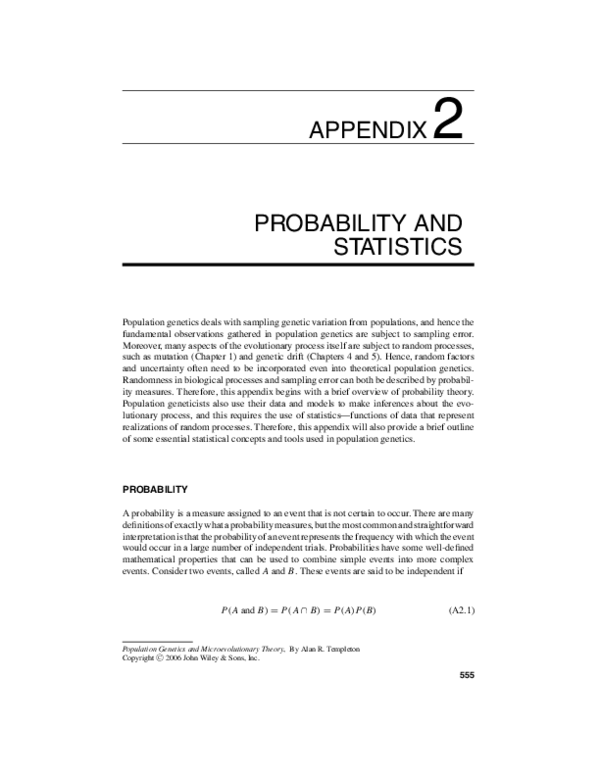 (PDF) Appendix 2: Probability and Statistics | Alan Templeton - Academia.edu