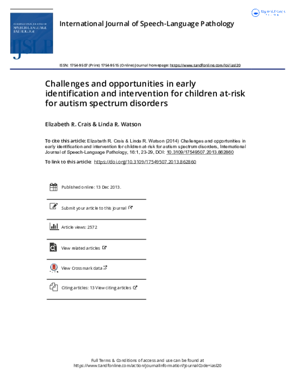 (PDF) Challenges and opportunities in early identification and intervention for children at-risk ...