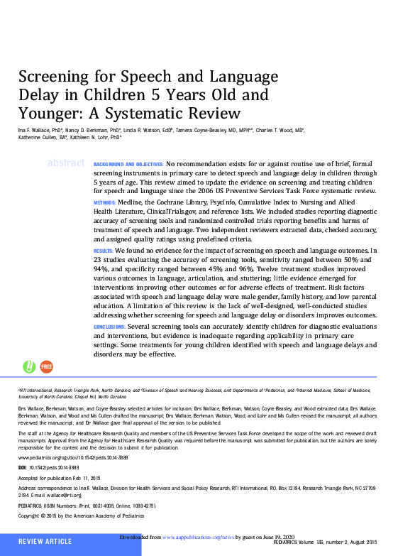 (PDF) Screening for Speech and Language Delay in Children 5 Years Old ...