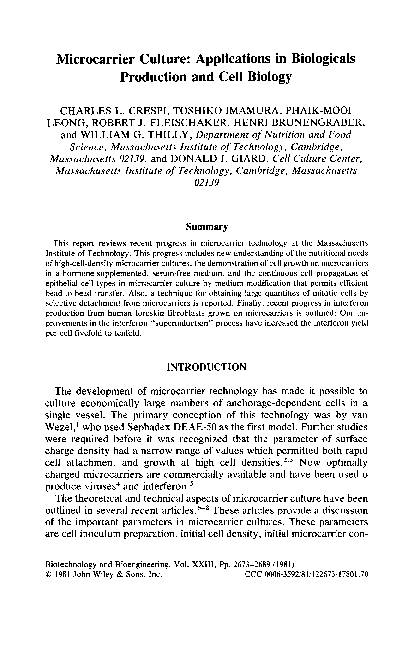 (PDF) Microcarrier culture: Applications in biological production and ...