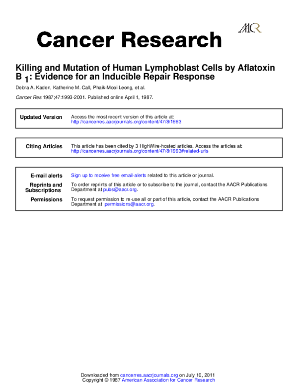 (PDF) Killing and mutation of human lymphoblast cells by aflatoxin B1 ...